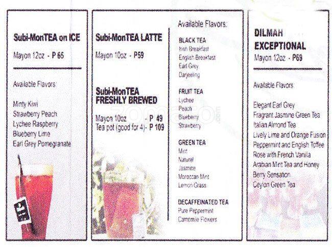Menu at The Sandwich Communitea, Tagaytay
