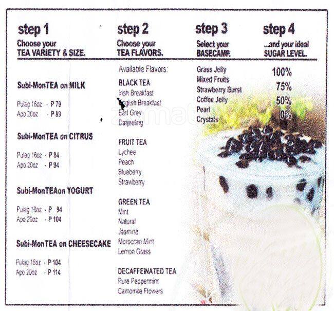 Menu at The Sandwich Communitea, Tagaytay