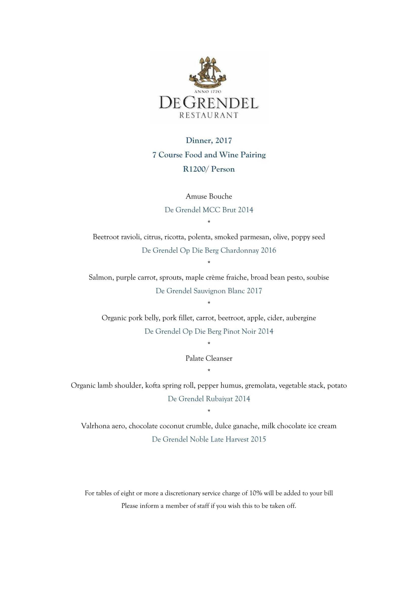 De Grendel Restaurant and Wine Estate Menu - Zomato SA