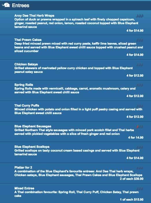 Blue Elephant Thai Restaurant Menu - Menumania/Zomato