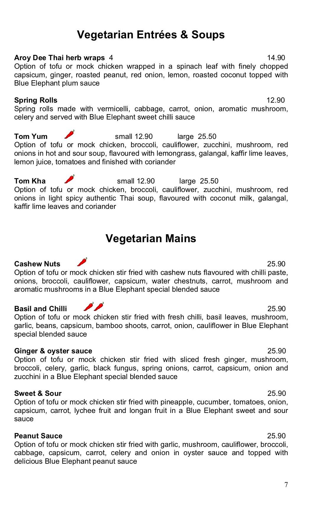 Menu at Blue Elephant Thai Restaurant, Auckland