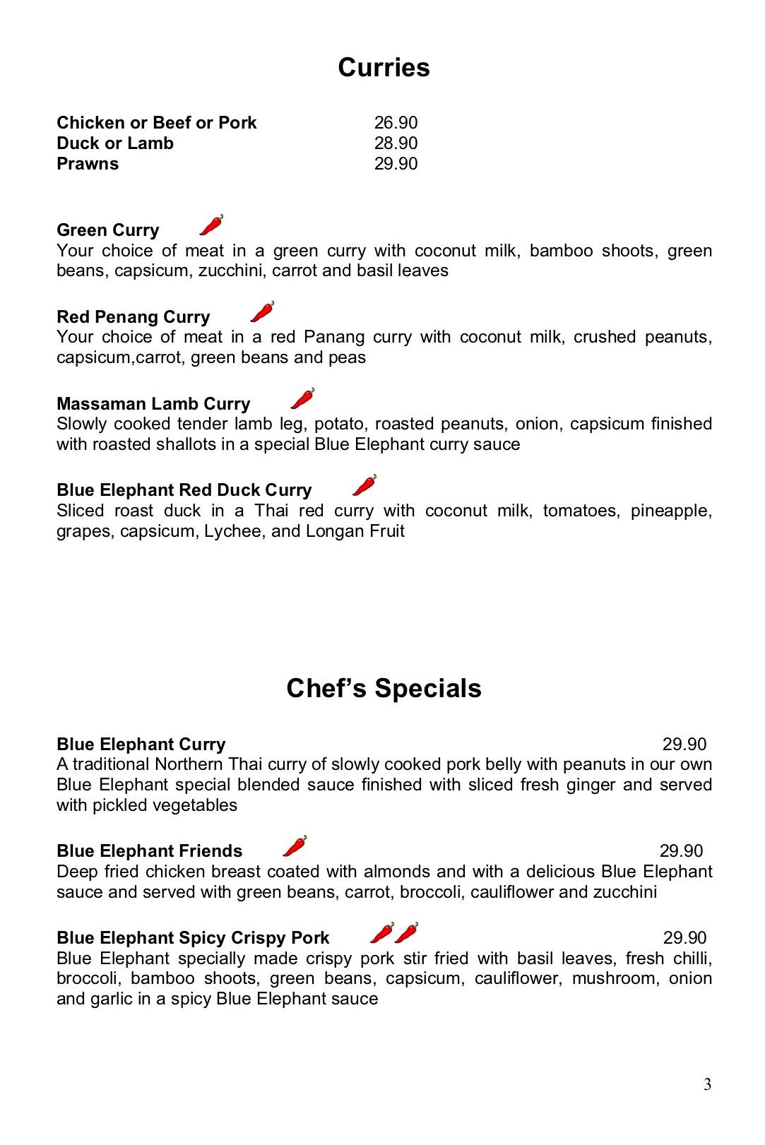 Menu at Blue Elephant Thai Restaurant, Auckland