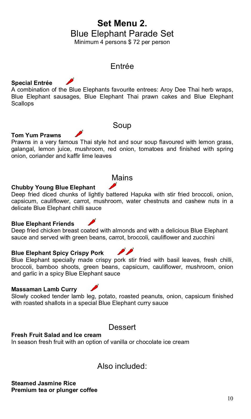 Menu at Blue Elephant Thai Restaurant, Auckland