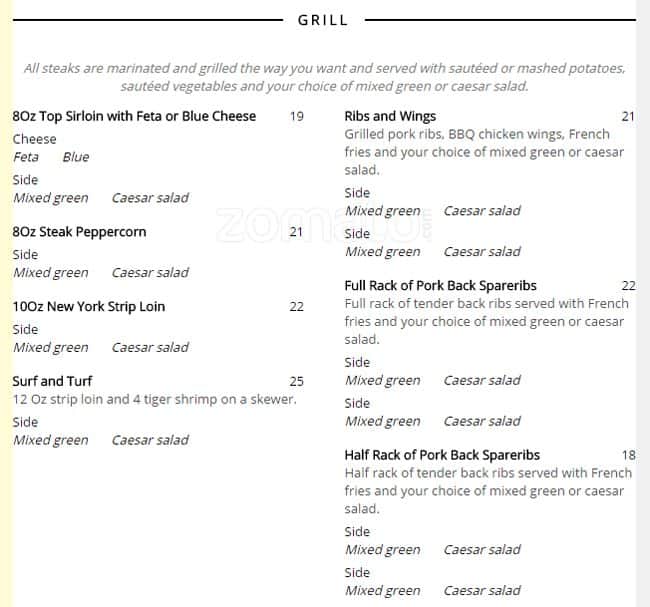 Menu at Outrigger restaurant, Toronto