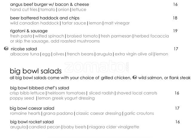 Menu at Trios Bistro restaurant, Toronto