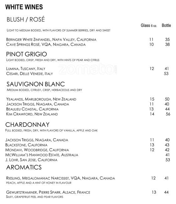 Menu at Trios Bistro restaurant, Toronto