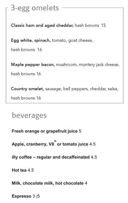 Menu at Trios Bistro restaurant, Toronto