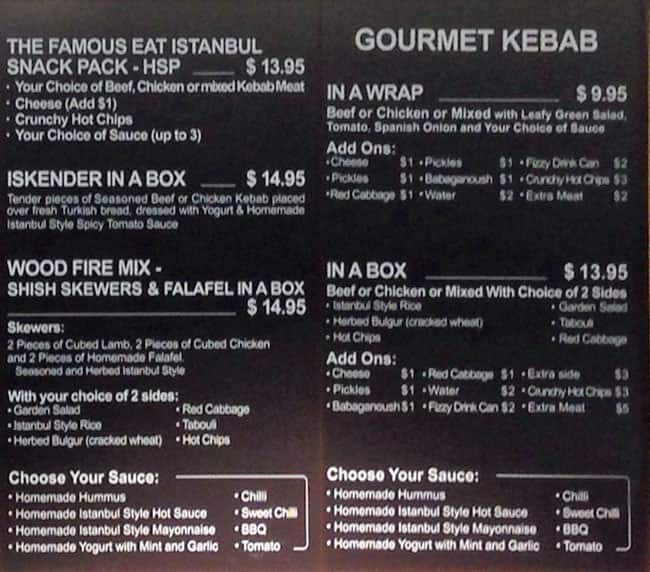 Menu at Eat Istanbul restaurant, Ultimo, Broadway Shopping Centre