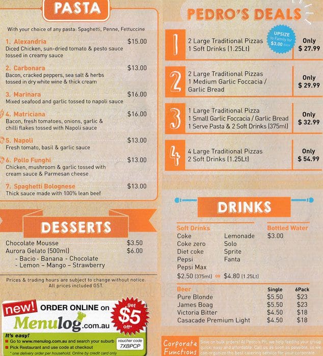 Pedro's Pit Menu, Menu for Pedro's Pit, Port Melbourne, Melbourne ...