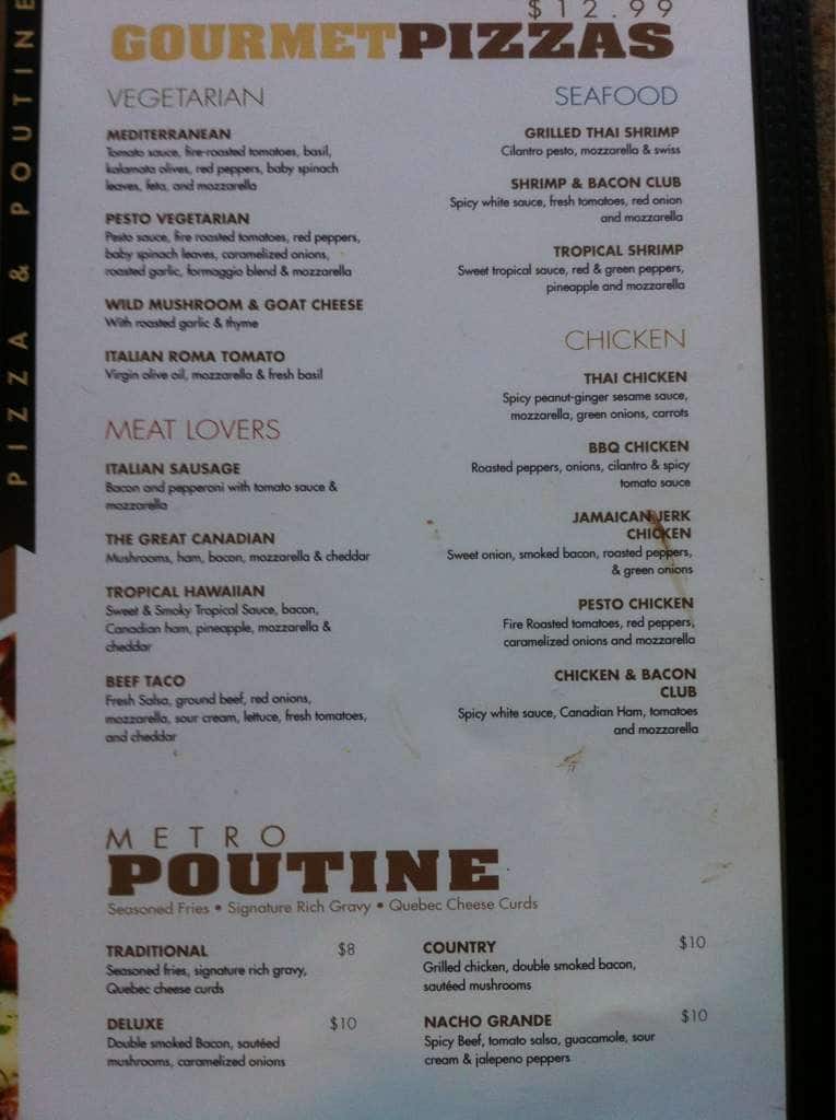 Menu at The Metro pub & bar, Edmonton