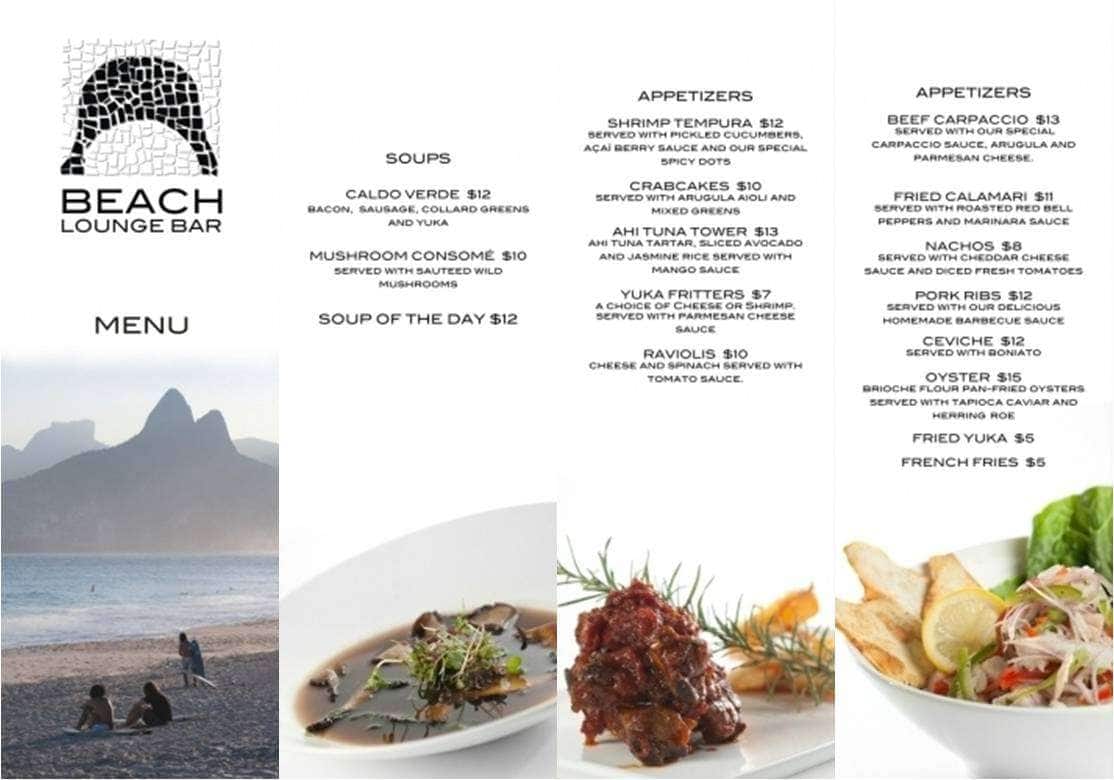 Menu at Beach Lounge Bar, Sunny Isles Beach
