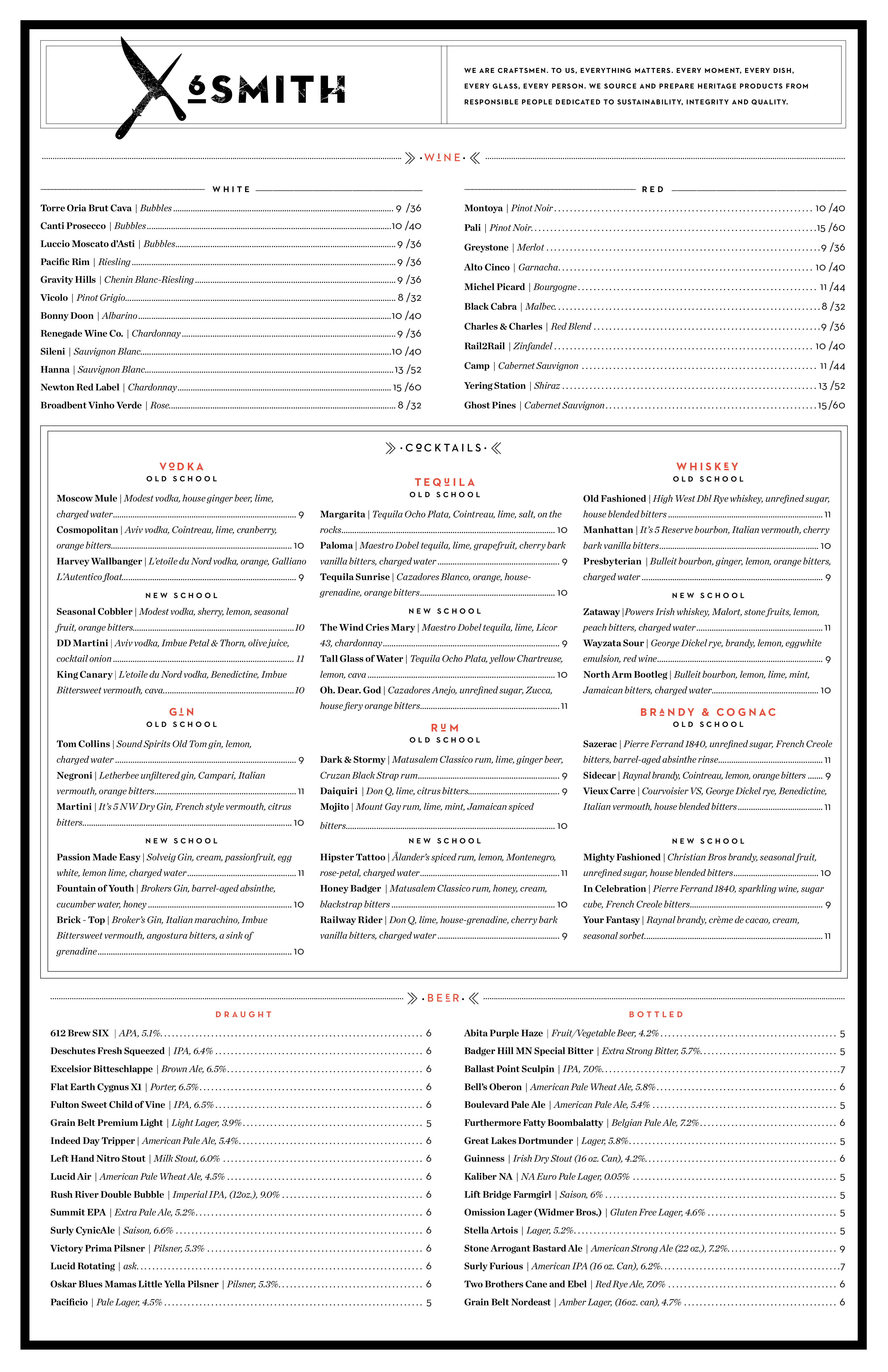 Menu at 6Smith restaurant, Wayzata