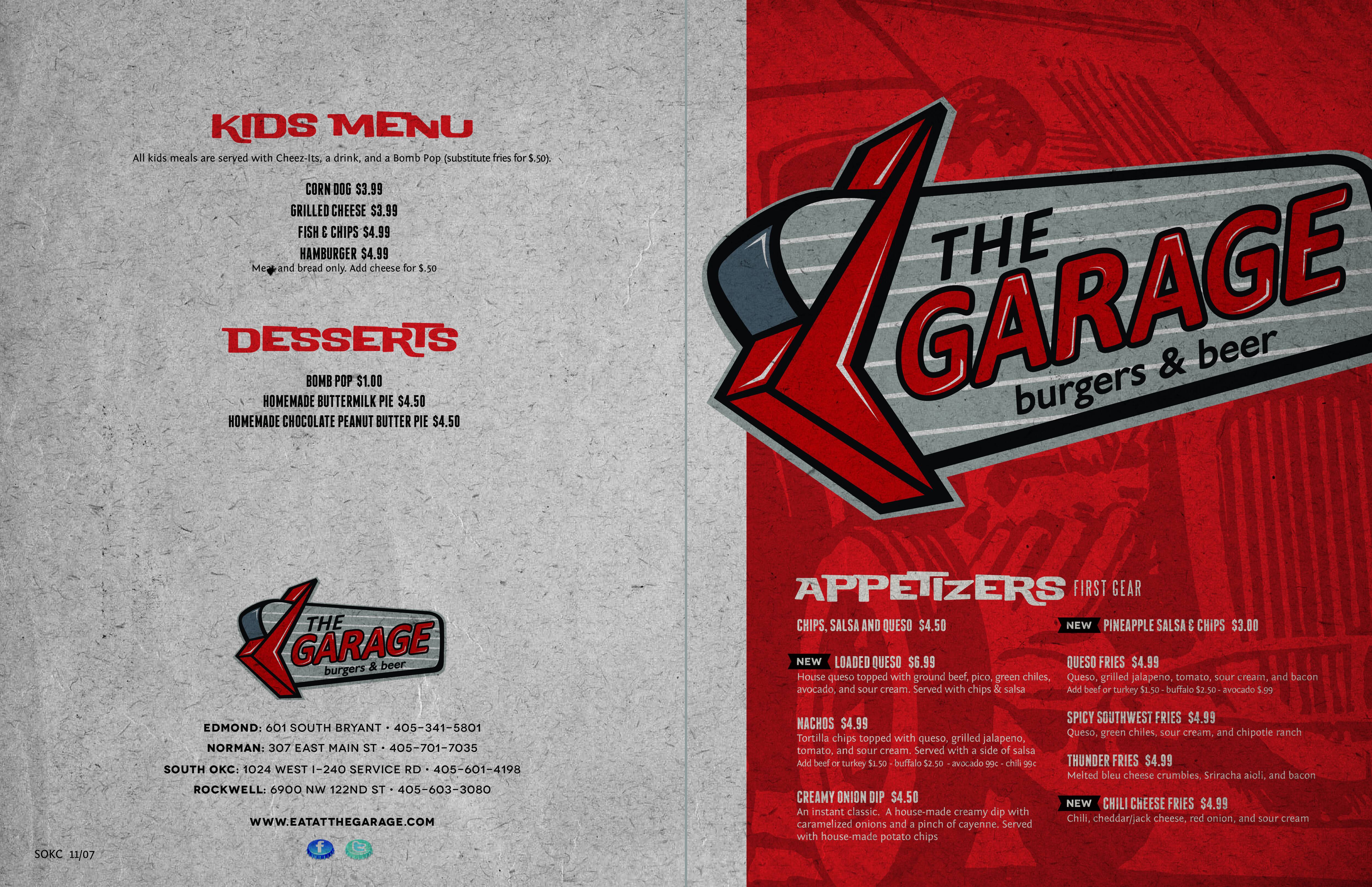 Menu at Smitty's Garage Burgers & Beer pub & bar, Fayetteville