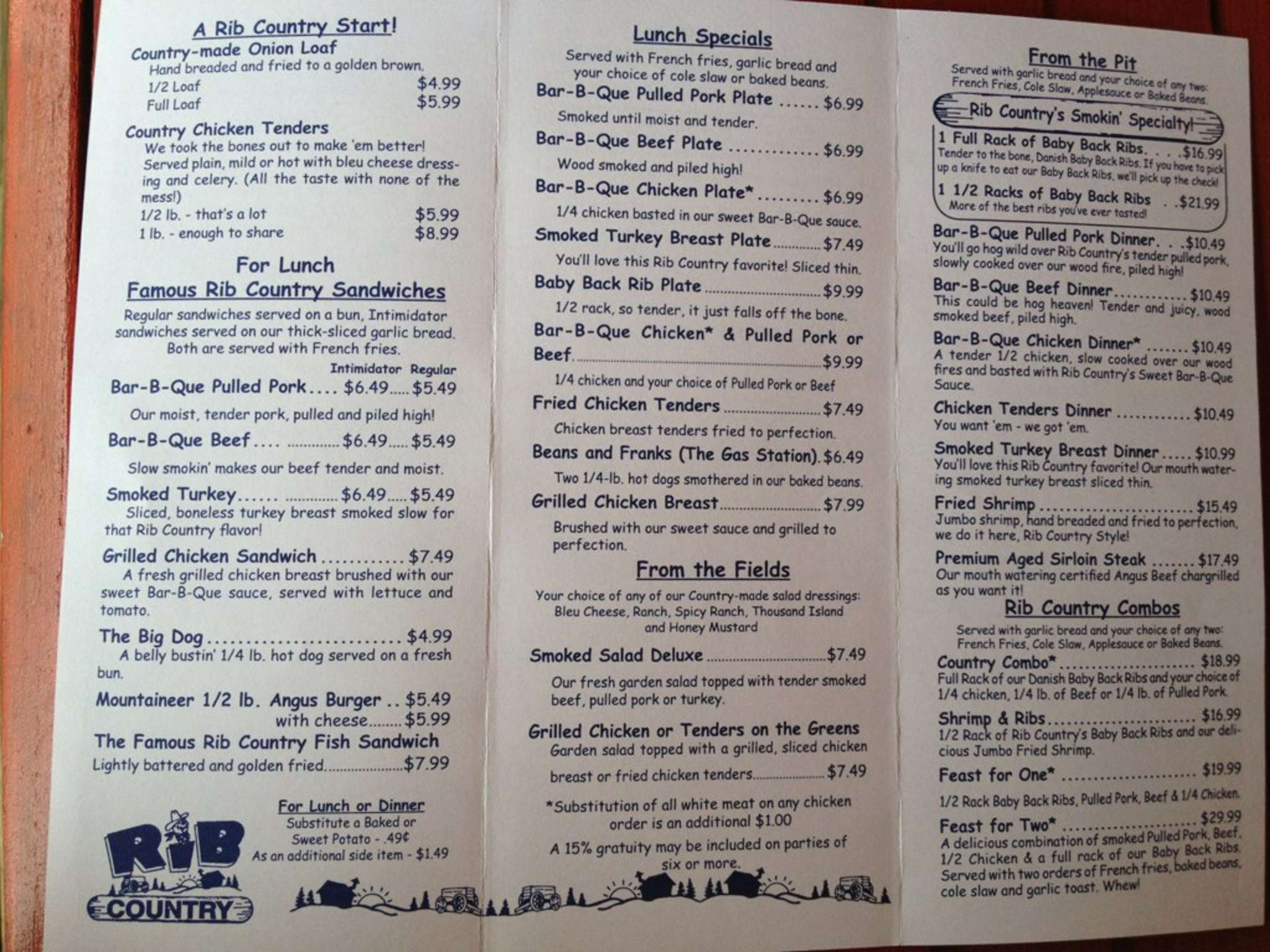 Menu at Rib Country BBQ (Blairsville, GA), Blairsville