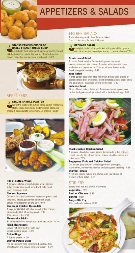 Menu at Stacks restaurant, Connersville