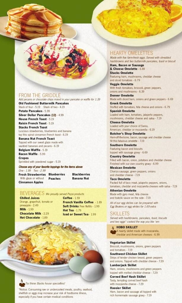 Menu at Stacks restaurant, Connersville