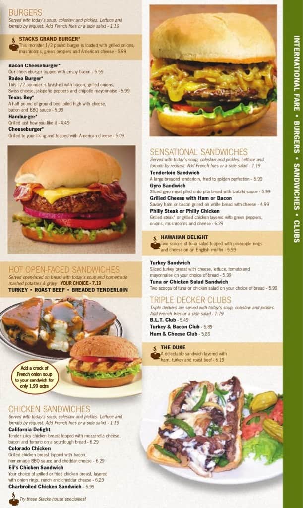 Menu at Stacks restaurant, Connersville