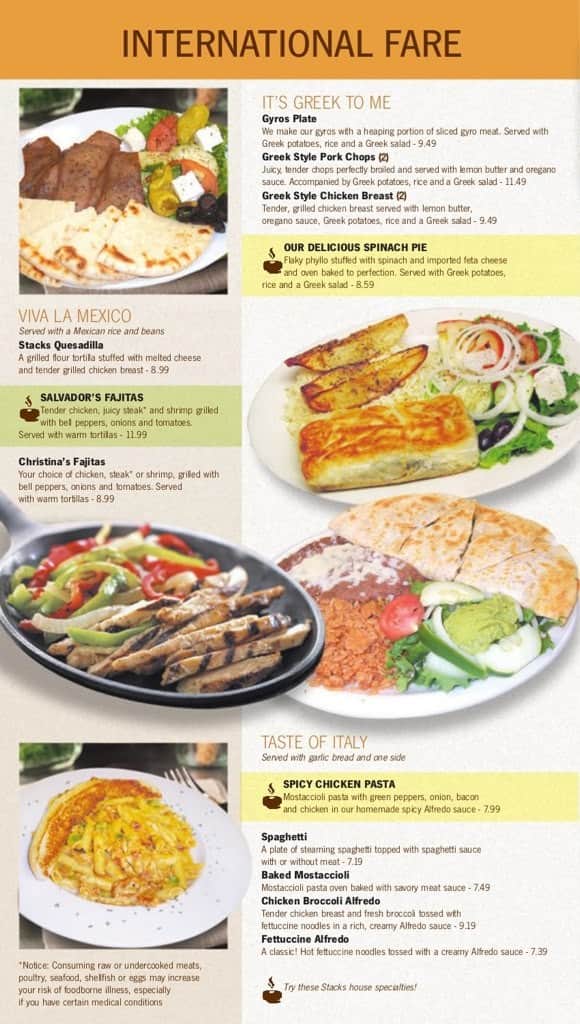 Menu at Stacks restaurant, Connersville