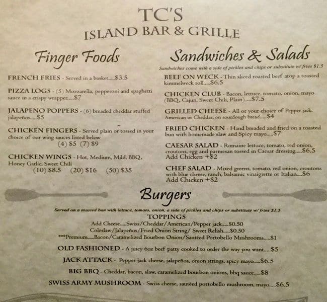 TC's Island Bar & Grille Menu - Urbanspoon/Zomato