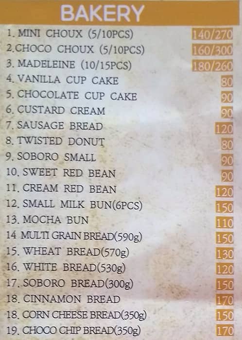 Menu of King's Bakery, New Town, Kolkata
