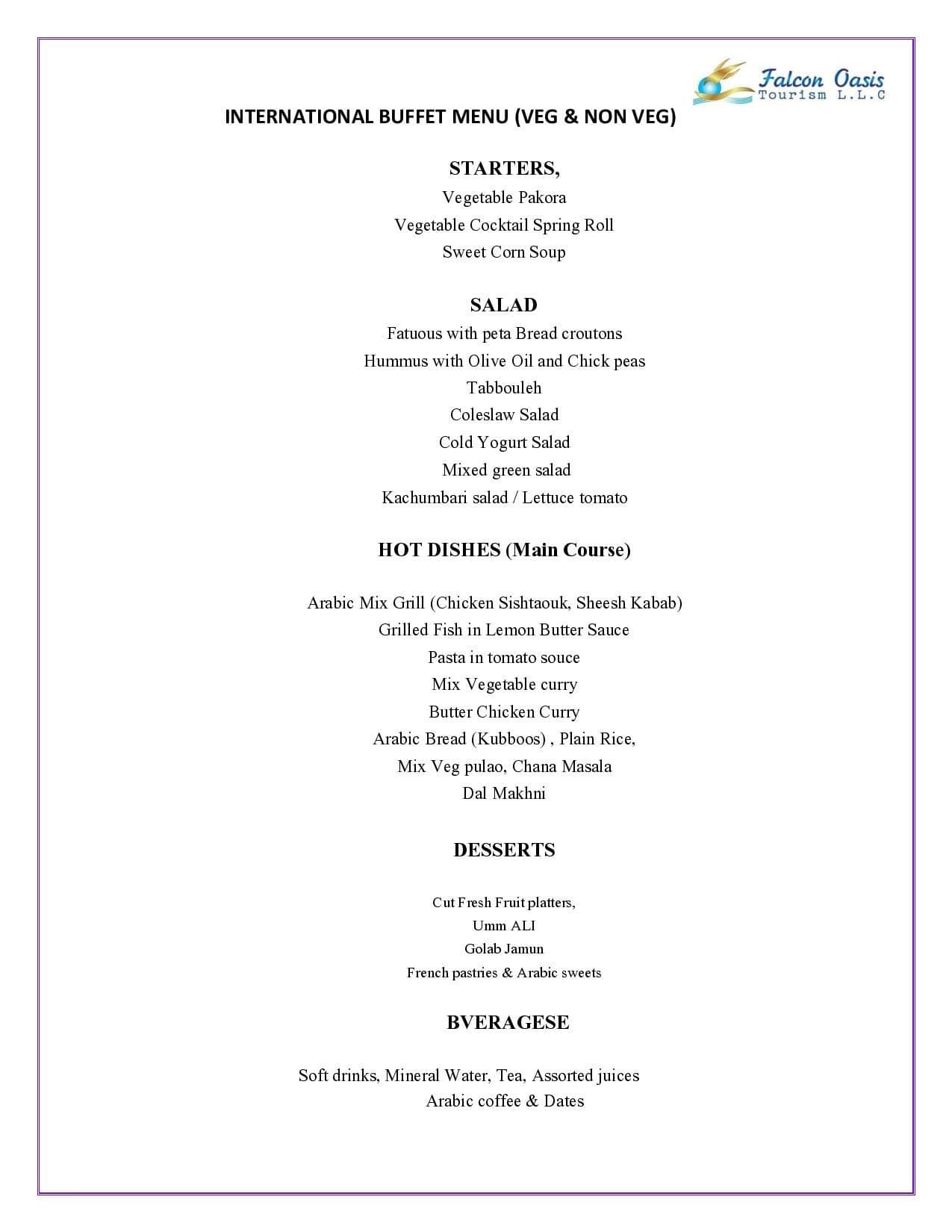 Menu at Falcon Oasis Floating Restaurant, Dubai, Marina Promenade Street