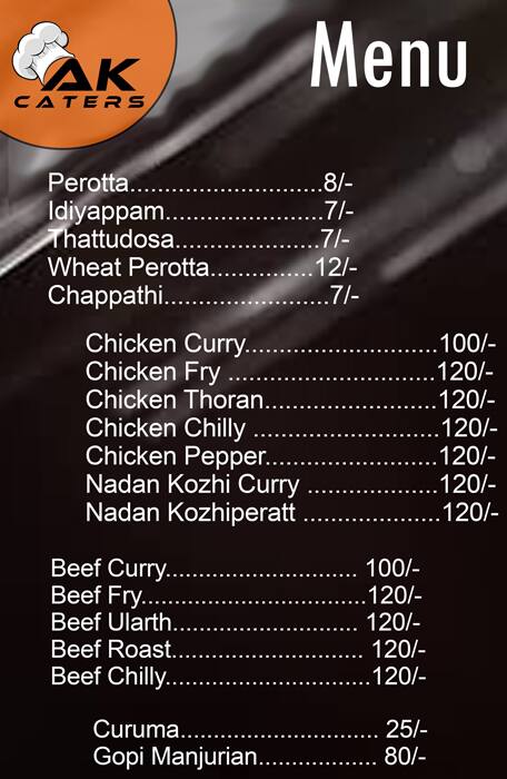 Menu of AK Catering & Restaurant, Nemom Locality, Trivandrum