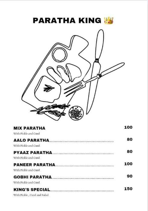 Menu of Paratha King, Bais Godam, Jaipur