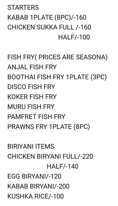 Menu of Hotel Neel, Eshwar Nagar, Manipal