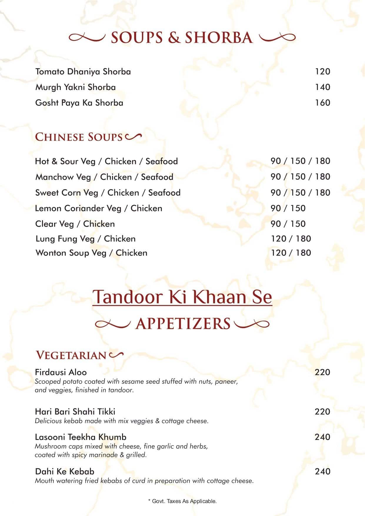 Menu of Mughal Sarai, Salunkhe Vihar Road, Pune