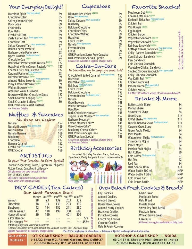 Otik Cake Shop Menu, Menu de Otik Cake Shop, Sector 61, Noida - Zomato
