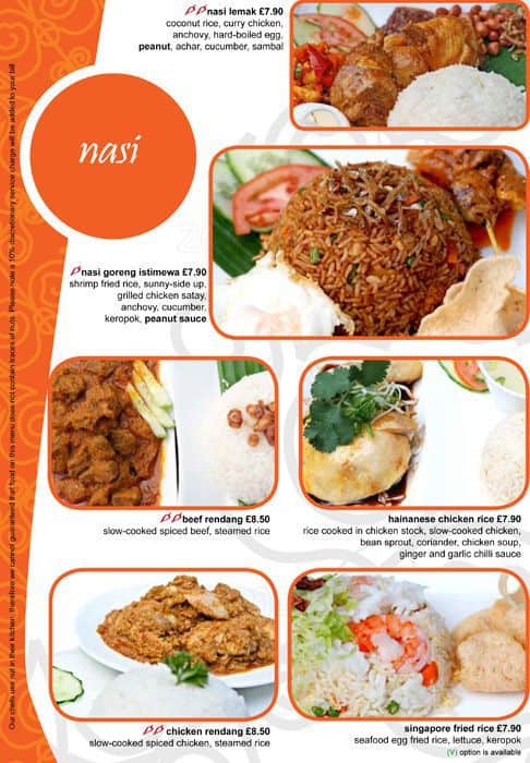 Menu at Rasa Sayang restaurant, London, 15 Frith St