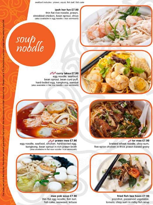 Menu at Rasa Sayang restaurant, London, 15 Frith St