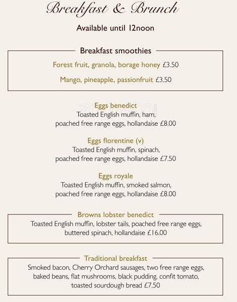 Menu at Browns restaurant, Manchester, 1 York St