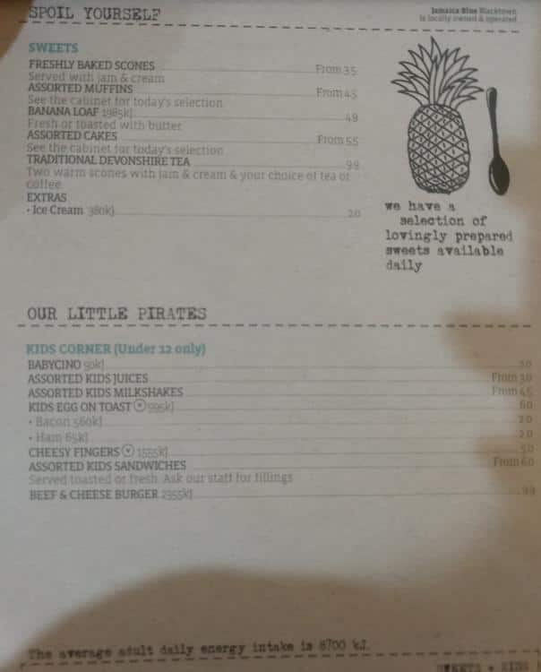Menu at Jamaica Blue cafe, Blacktown, 17 Patrick St