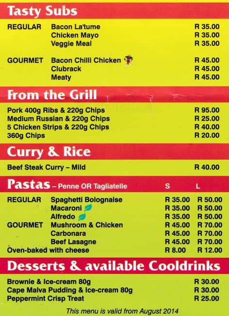 Menu at Cango Woodfired Pizza's, South Africa, Corner Tuin Street and ...