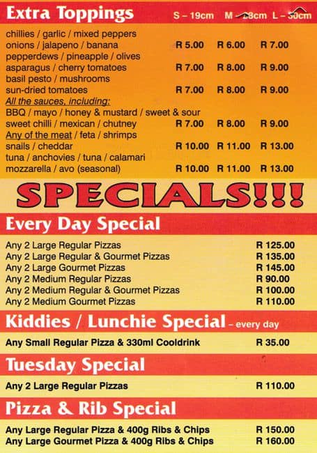 Menu at Cango Woodfired Pizza's, South Africa, Corner Tuin Street and ...