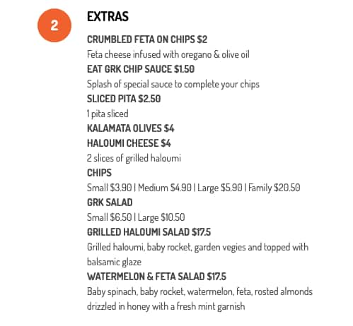 Menu at Eat GRK restaurant, Parramatta