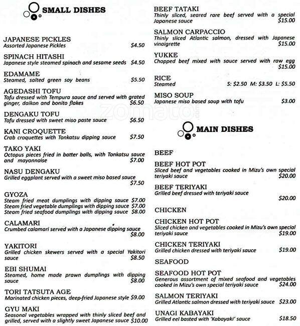 Izakaya Mizu Menu, Menu for Izakaya Mizu, Camberwell, Melbourne ...