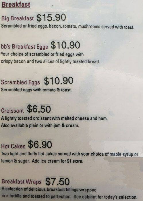 Menu at Bb's Cafe Epping Plaza, Epping, Pacific Epping
