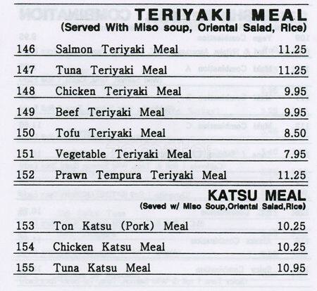 Menu at Hi-Nippon Japanese restaurant, Vancouver
