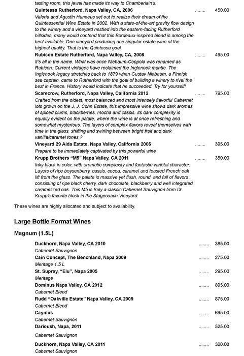 Menu at Chamberlain's Steak & Chop House pub & bar, Dallas, Belt Line Rd