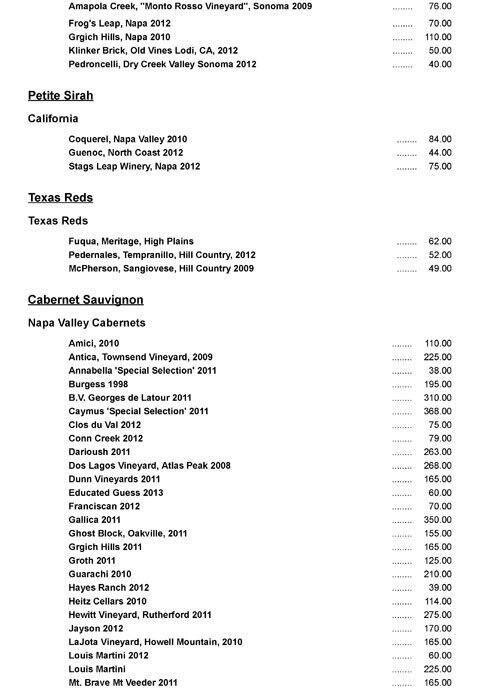 Menu at Chamberlain's Steak & Chop House pub & bar, Dallas, Belt Line Rd