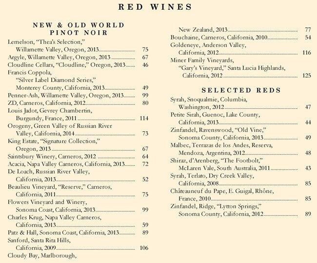 Menu at Ocean Prime steakhouse, Orlando