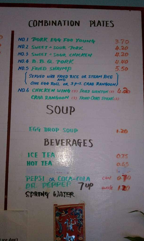 Menu at Hing Wah Chop Suey restaurant, Wood River