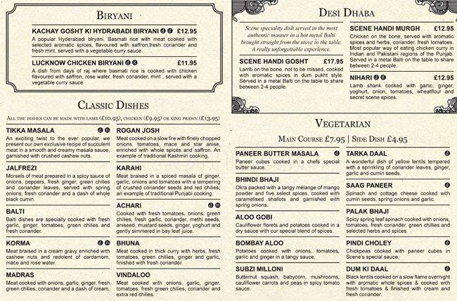 Carta del pub y bar Scene, Manchester, 4 Left Bank