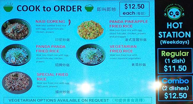 Menu at Panda Panda restaurant, Melbourne