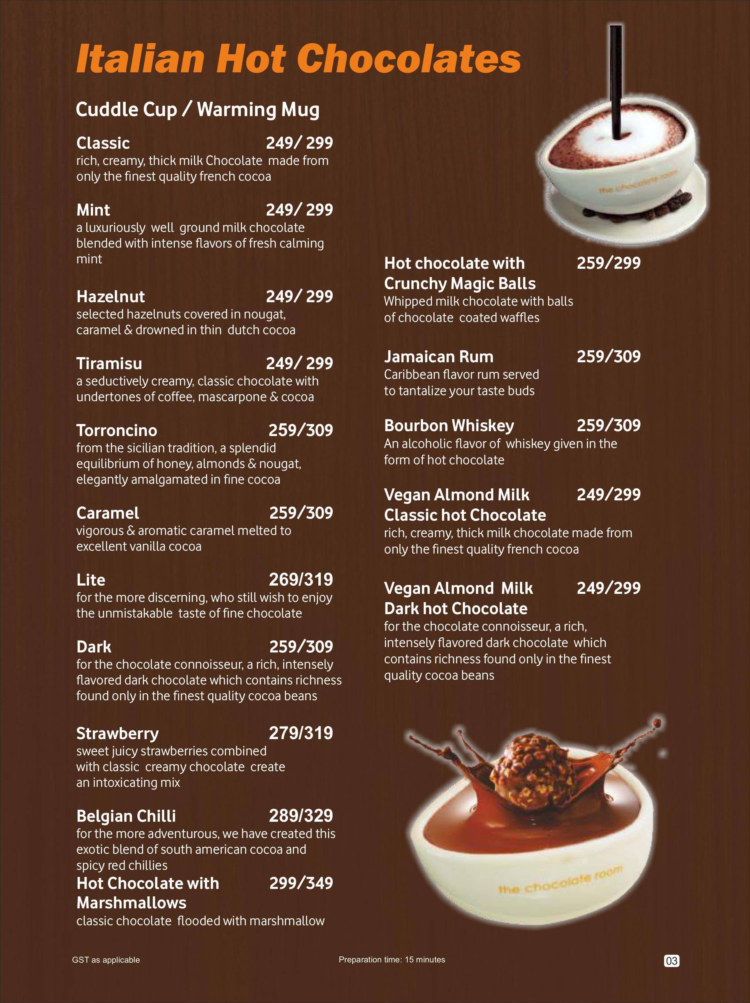 Menu of The Chocolate Room, Sector 7, Chandigarh