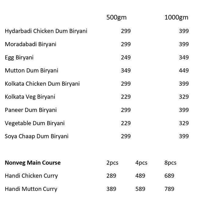 Menu of Begum Biryani, Sector 41, Noida
