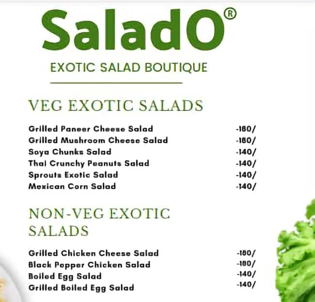 Menu of SaladO, Gorwa, Vadodara