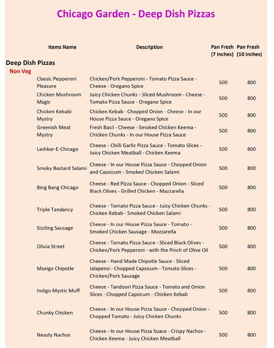 Menu of Chicago Garden, Sector 144, Noida